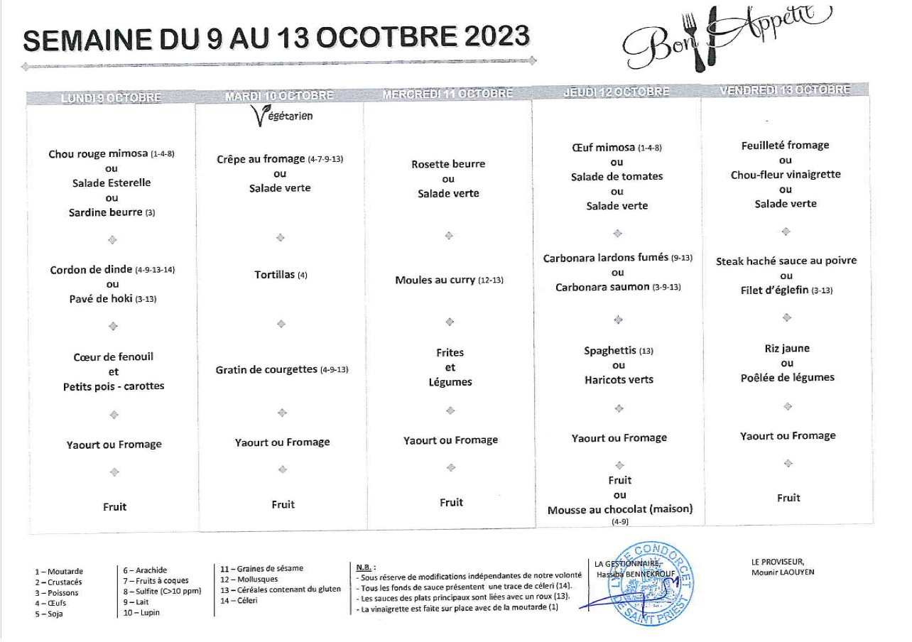 Menus – Site Internet du Collège COLETTE