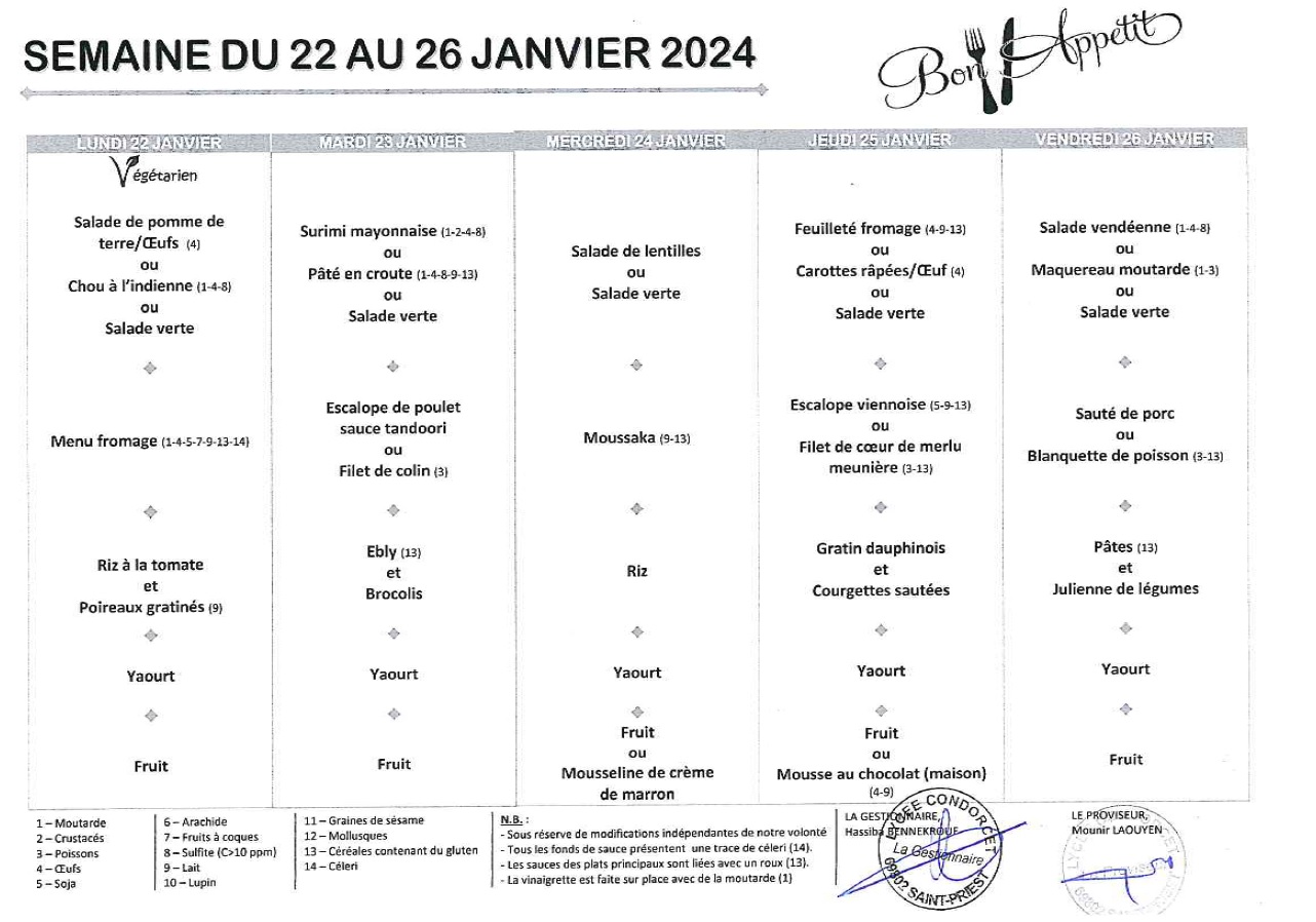 Menus – Site Internet du Collège COLETTE