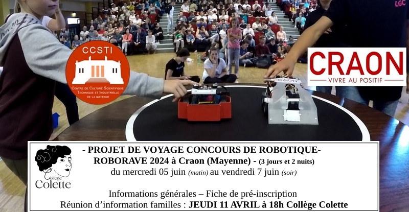 Sondage pour un éventuel Voyage Concours Robotique 2024 – Site Internet du Collège COLETTE